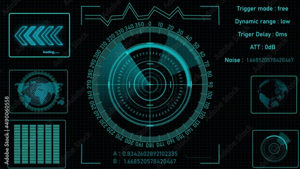 Radar HUD Screen Animation 4K. Motion graphic of colorful sonar radar ...