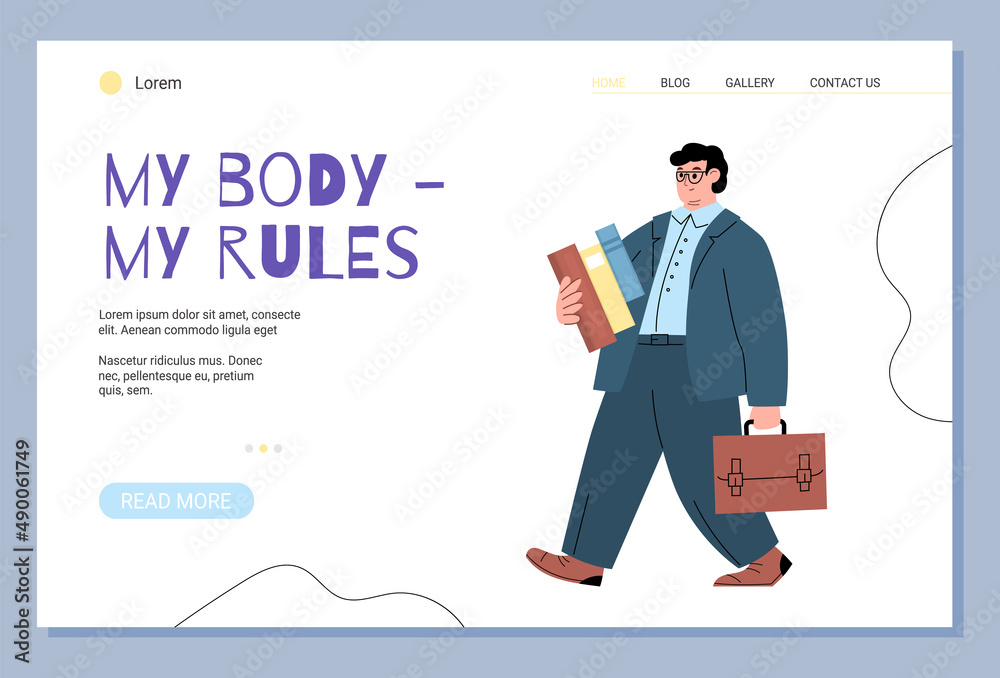 My body my rules website layout with plump man flat vector illustration ...