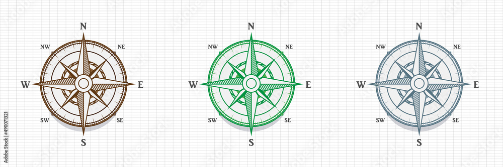 Detailed navigation compass vector design template. North, South, East ...