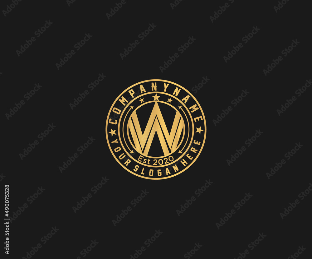 golden vintage logo design with letter W vector logo design ...