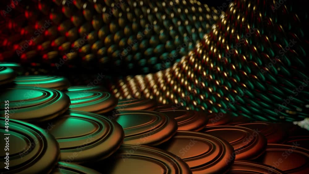 Close up 3D rendering scale of gold chinese dragon is slow slither ...