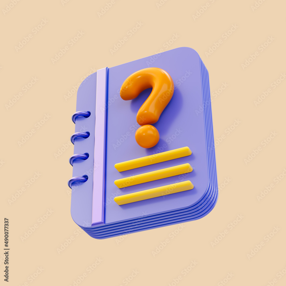 Document question mark icon 3d render concept for warning or caution ...