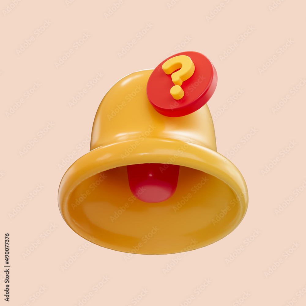 cartoon look bell question mark icon 3d render concept for asking ...