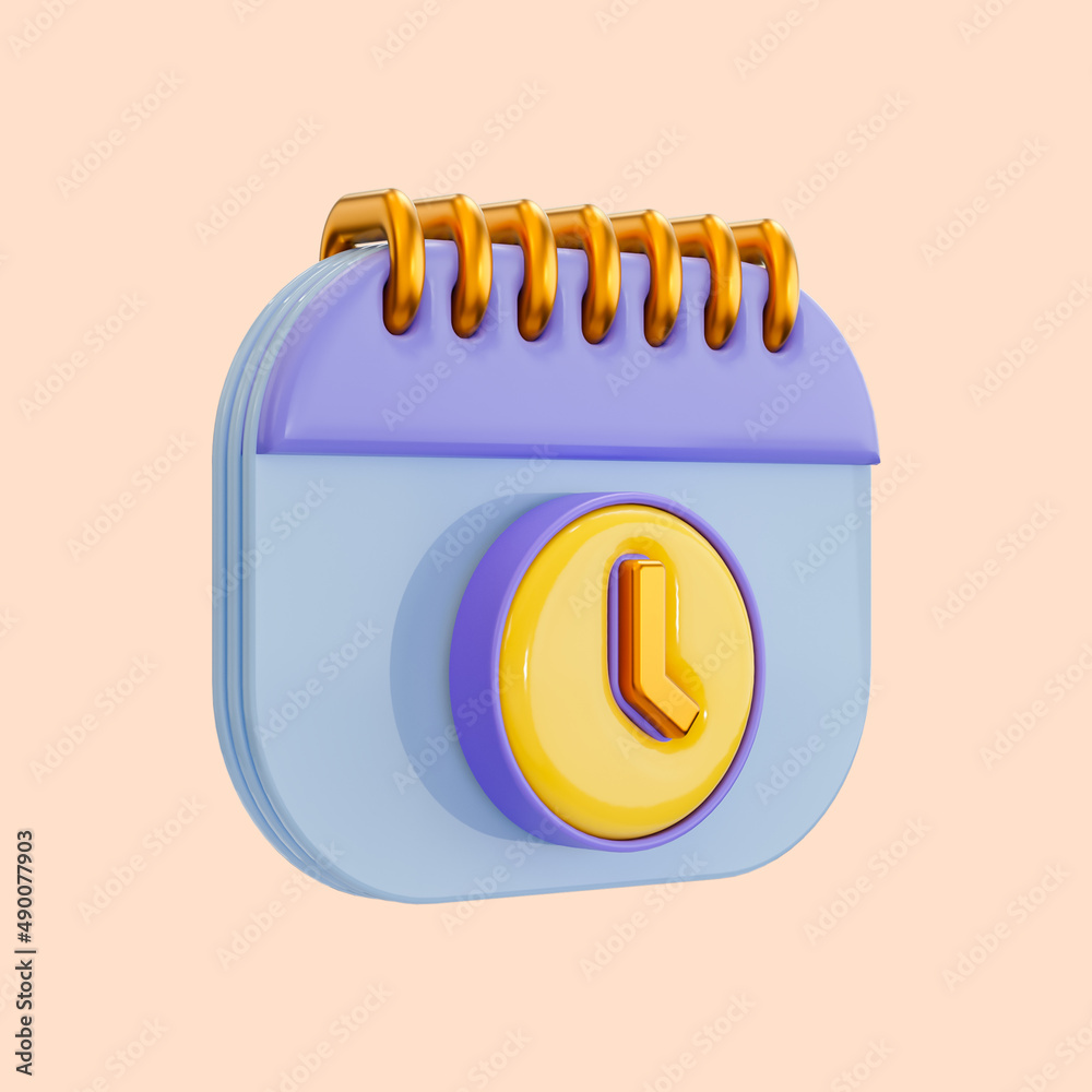 cartoon look calendar clock icon 3c render concept for Time and Date ...