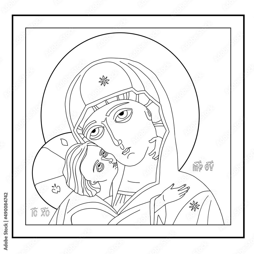 Orthodox icon of Holy Mother, God Mother of God Queen of Heaven with ...