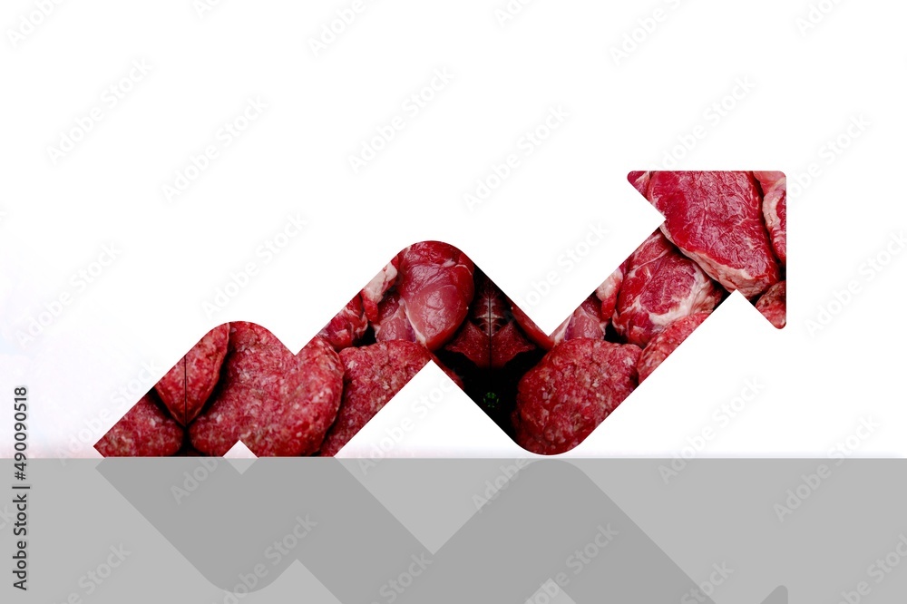 Rising meat prices and food price inflation as a raw red rib steak ...