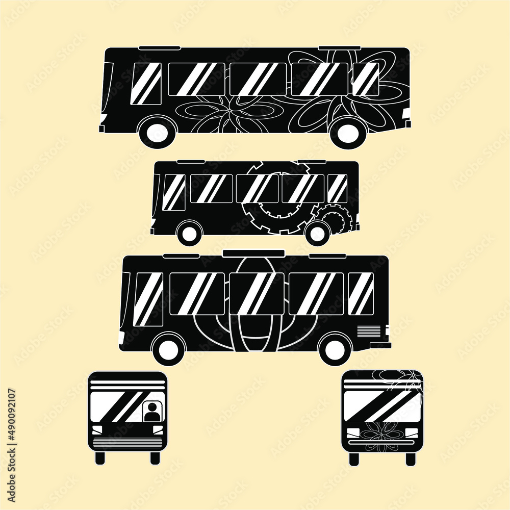 kumpulan ilustrasi vektor bus, dengan berbagai bentuk dan ornamen Stock ...