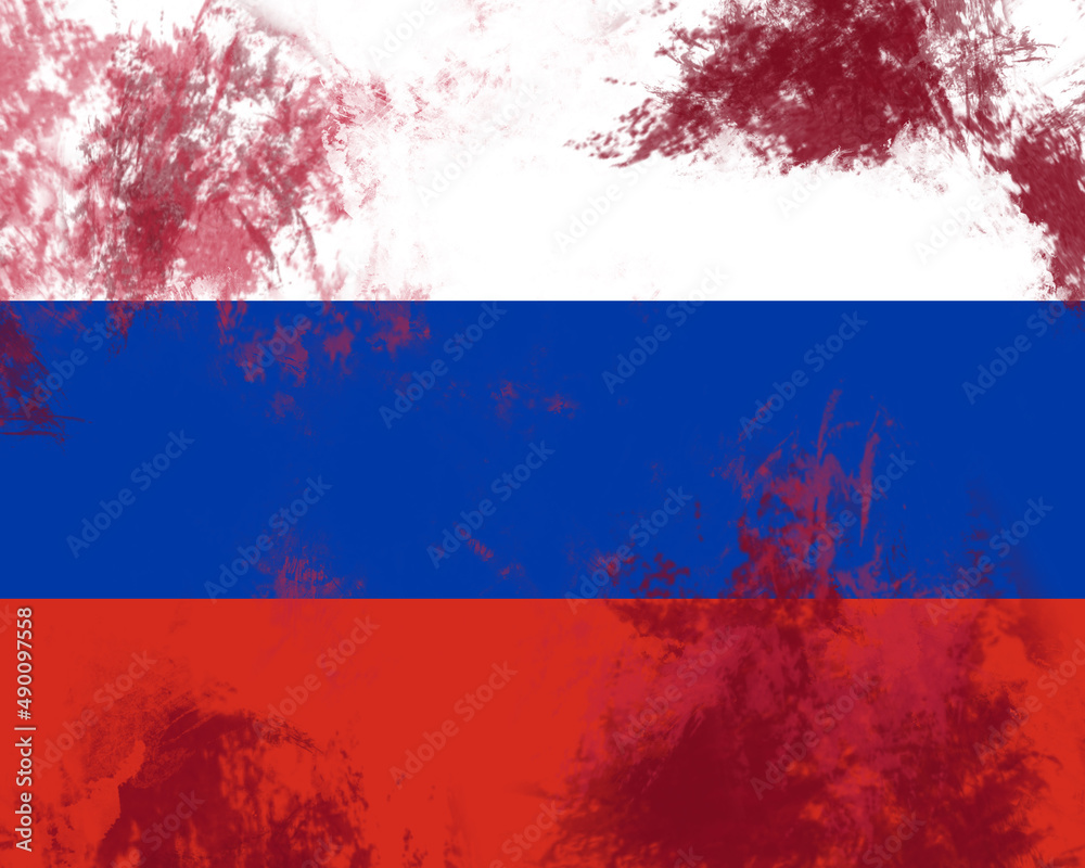 Russian flag in blood. Symbol of war in Russia and Ukraine. Background ...