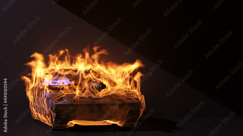 burning tank on black background Stock Illustration | Adobe Stock