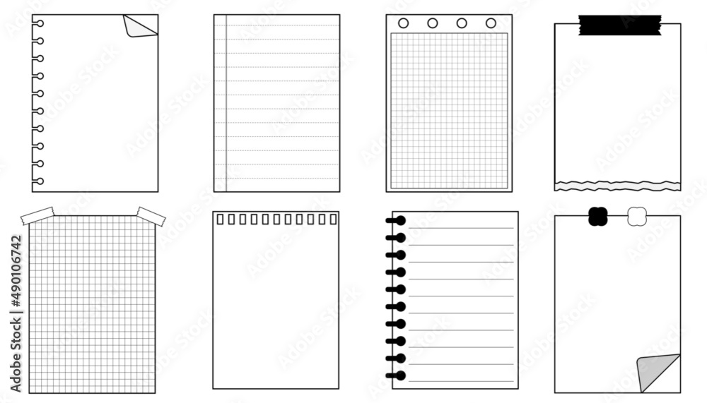 collection of blank white and black paper template, striped note, memo ...