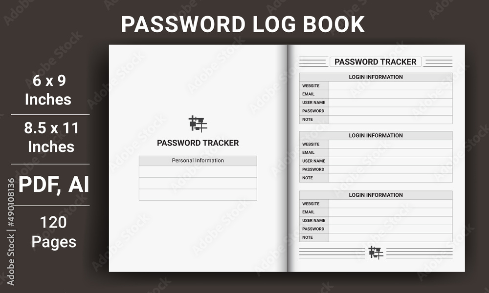 Password Log Book Template Set. Password Log Template. Password Tracker ...