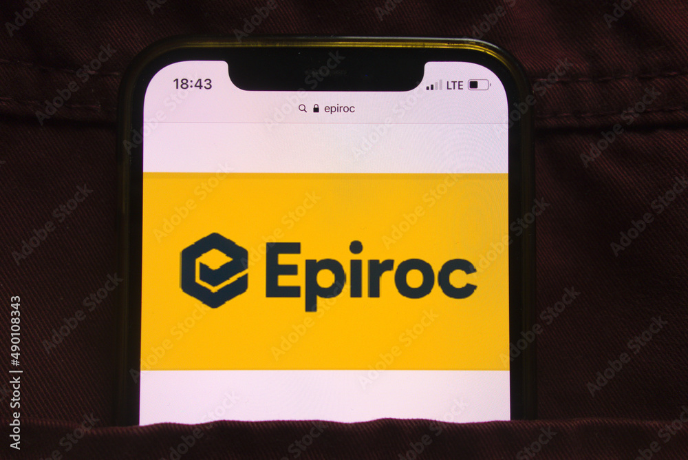 KONSKIE, POLAND - February 27, 2022: Epiroc AB logo on mobile phone ...