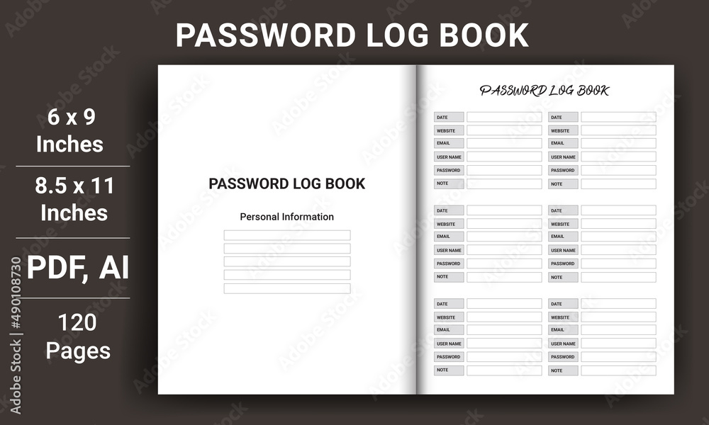 Password Log Book Template Set Set Of Password Log Template Password