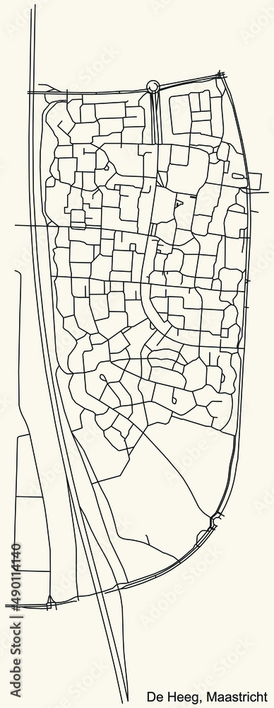Detailed navigation black lines urban street roads map of the DE HEEG ...