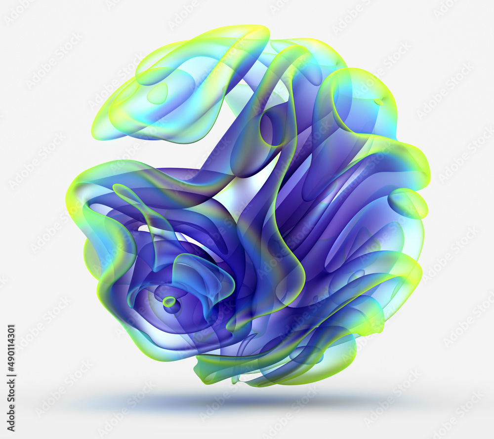 3d render of abstract art 3d ball in organic curve round wavy smooth ...