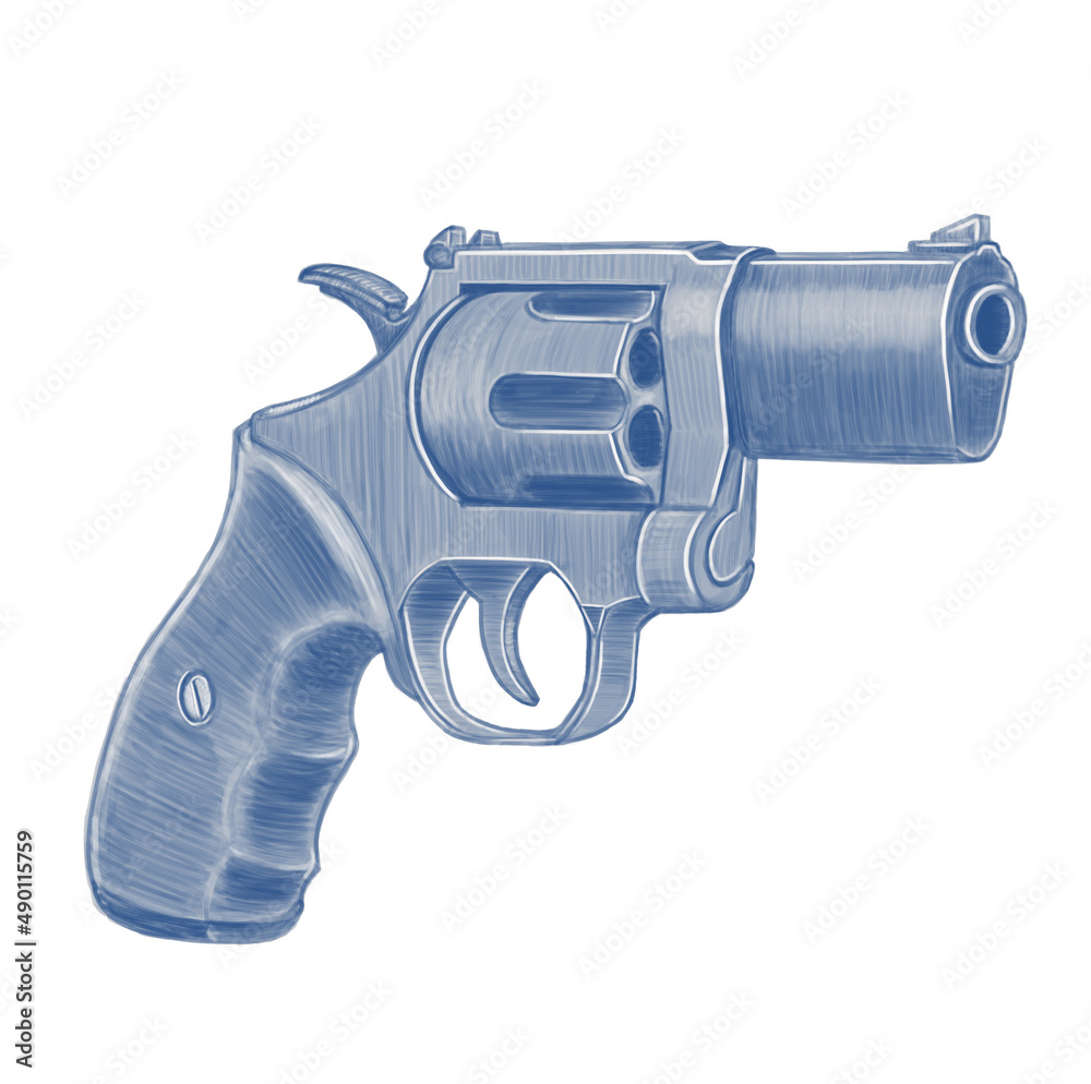 A quick drawing of a gun in the sketch technique. Raster sketch of a ...