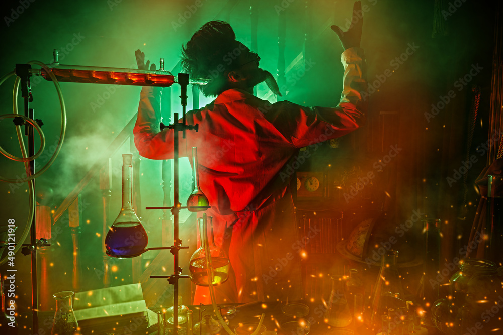 crazy scientist in his lab Stock Photo | Adobe Stock