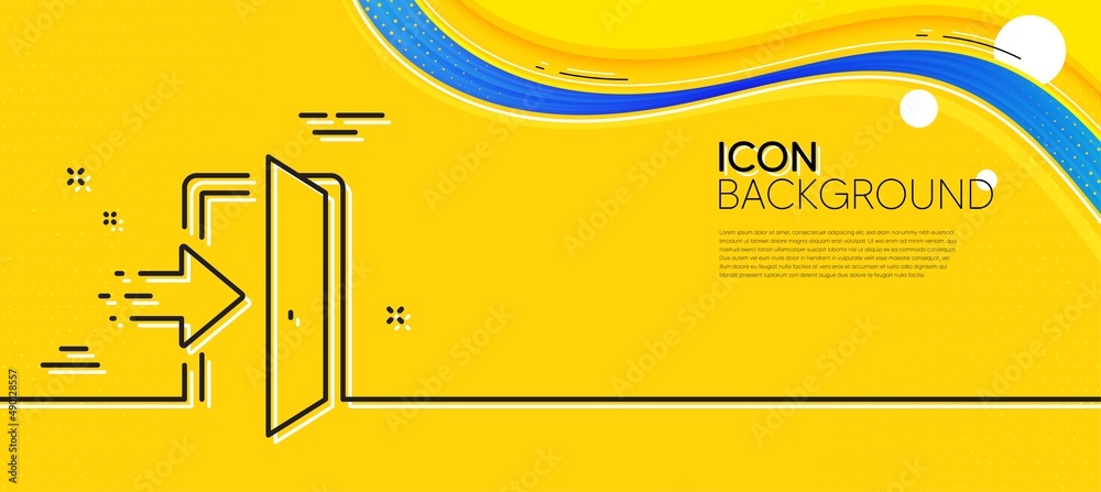 Entrance line icon. Abstract yellow background. Entry door sign ...