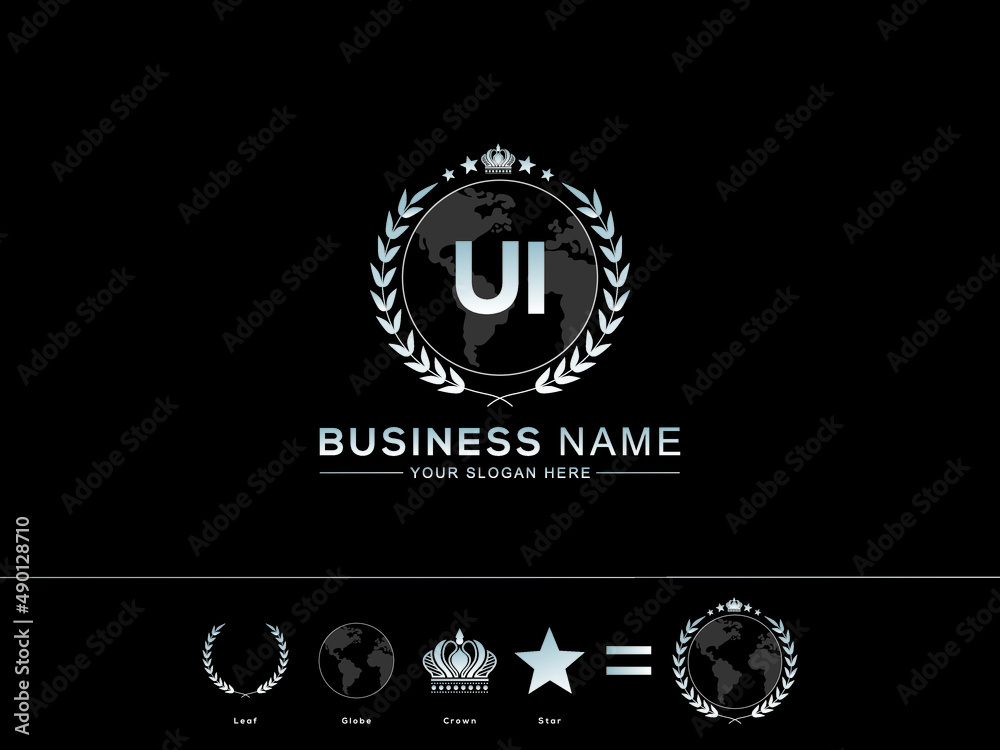 Globe UI Letter Logo, King Crown ui Letter design with Monogram circle ...