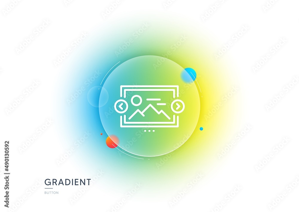 Image carousel line icon. Gradient blur button with glassmorphism ...