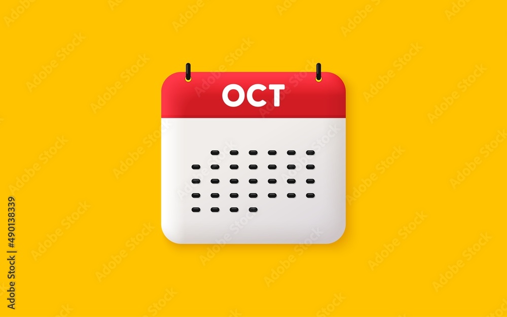 Calendar date 3d icon. October month icon. Event schedule Oct date ...