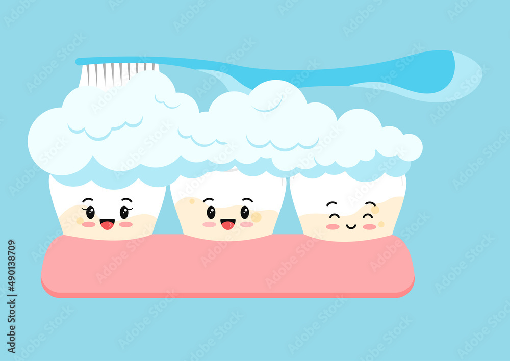 Tooth with yellow tartar plaque cleaning with toothpaste and toothbrush ...