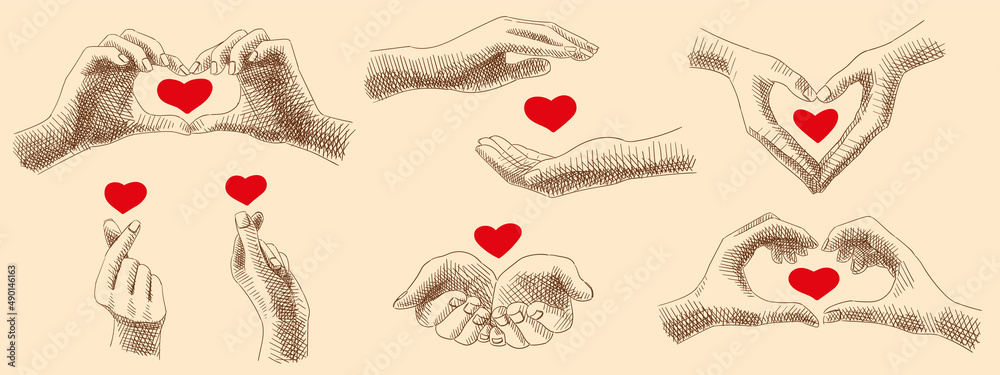 Sketches collection of hand gestures, signs and symbols using fingers ...