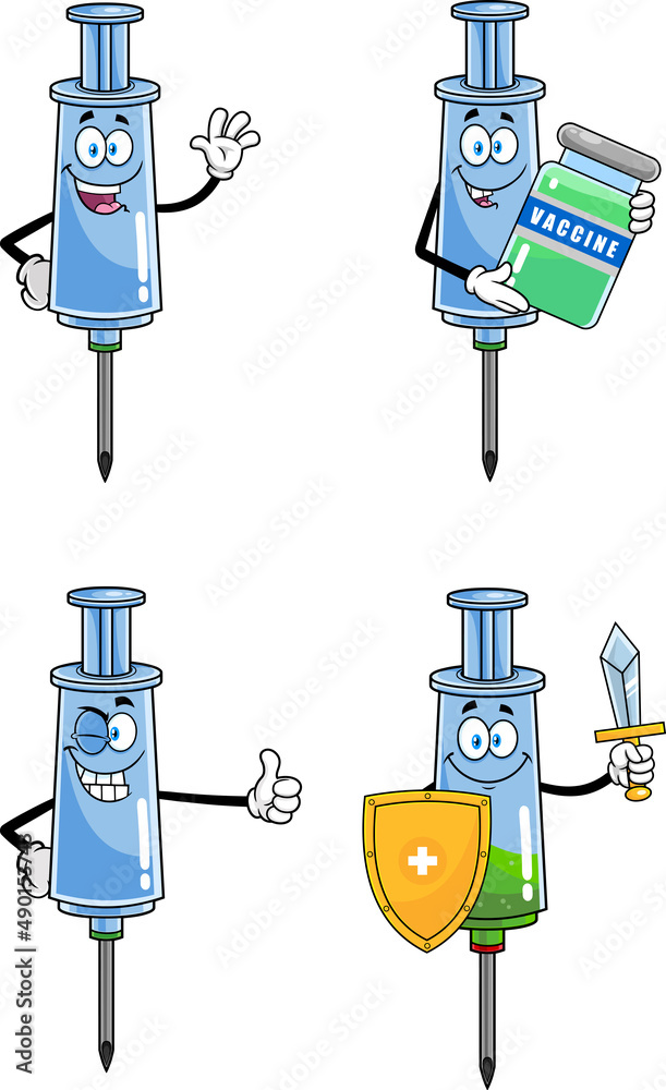 Syringe Vaccine Cartoon Character Series. Vector Collection Set ...