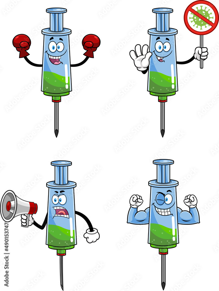 Syringe Vaccine Cartoon Character Series. Vector Collection Set ...