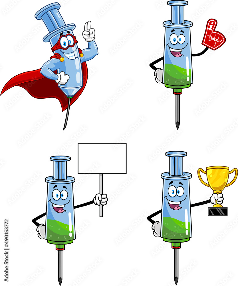 Syringe Vaccine Cartoon Character Series. Vector Collection Set ...