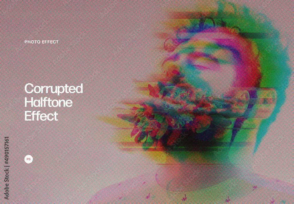 Corrupted Halftone Photo Effect Mockup Stock Template | Adobe Stock