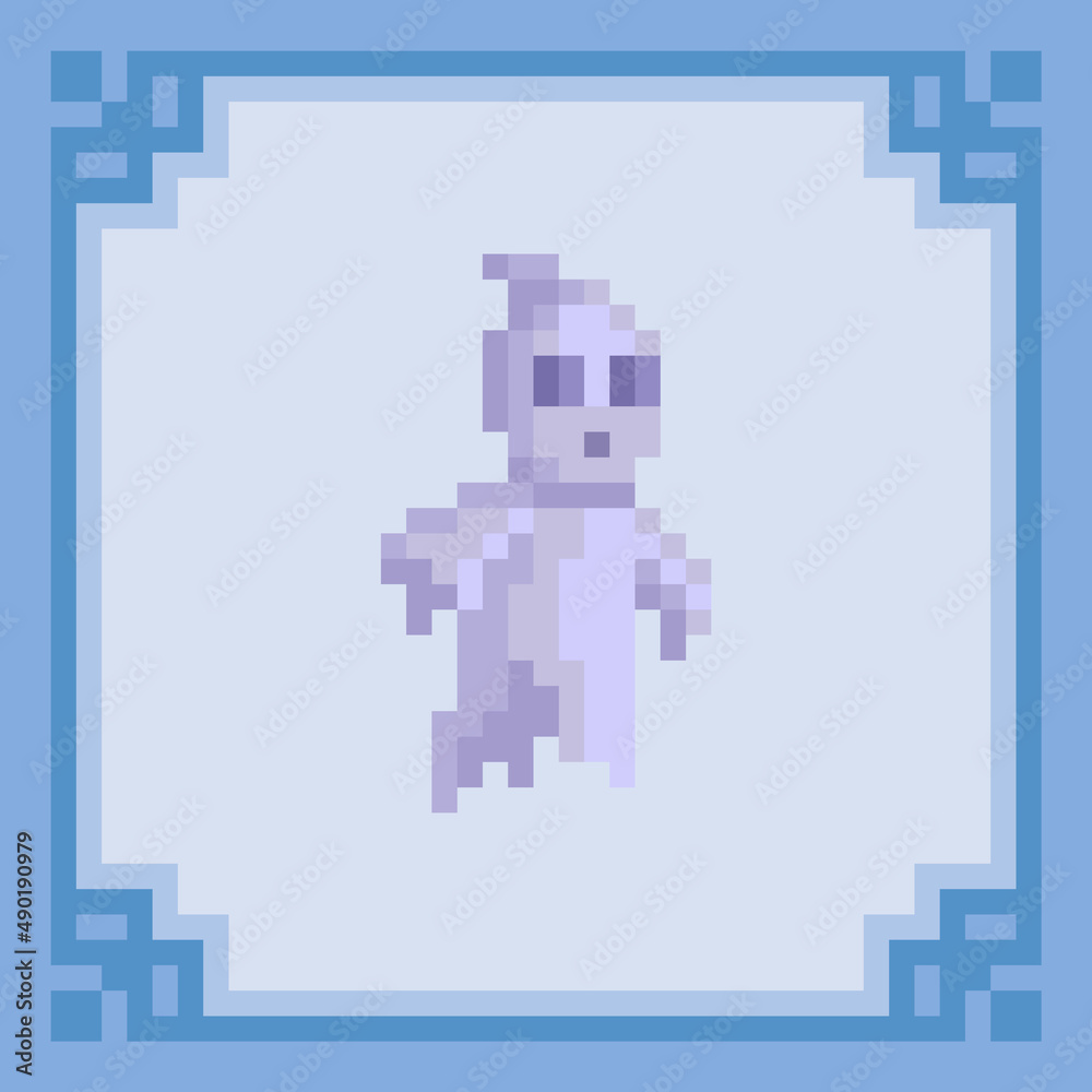 Flying ghost pixelated sign. Pixel art character. Stock Vector | Adobe ...