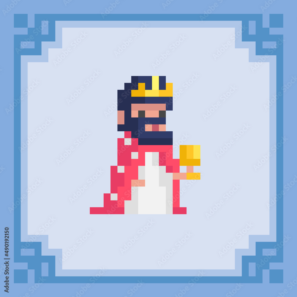 Medieval king in a red cape. Pixel art character. Vector illustration ...