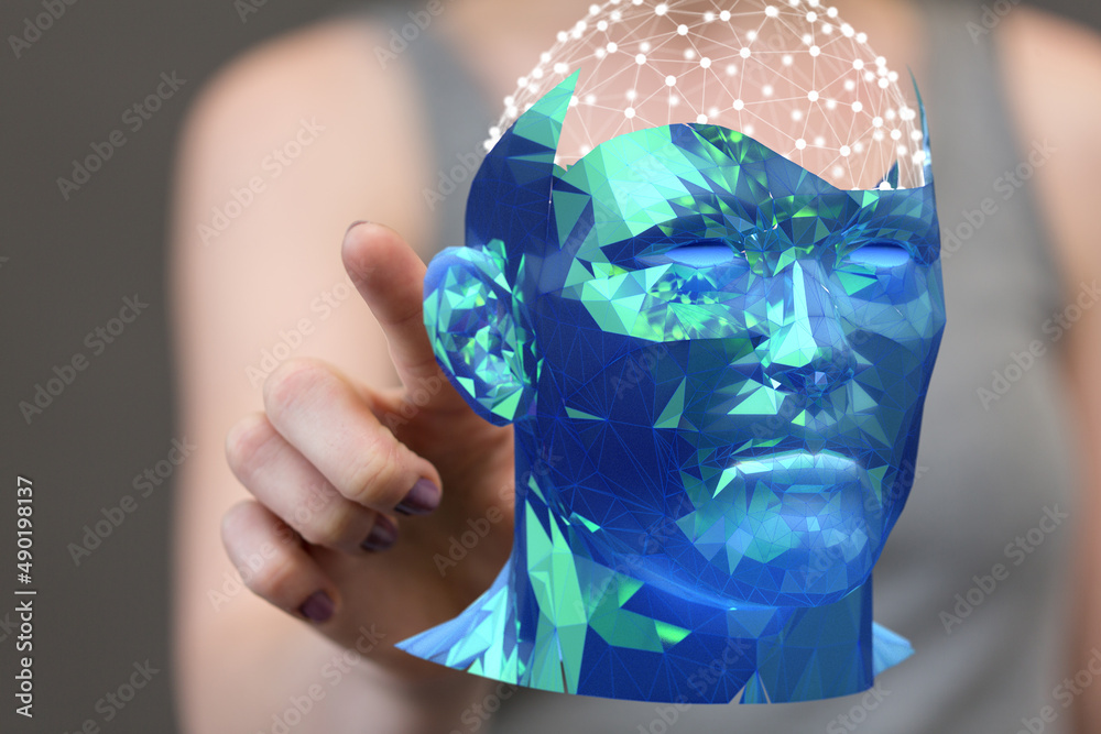 Illustration of a human blue head floating in the air Stock Photo ...