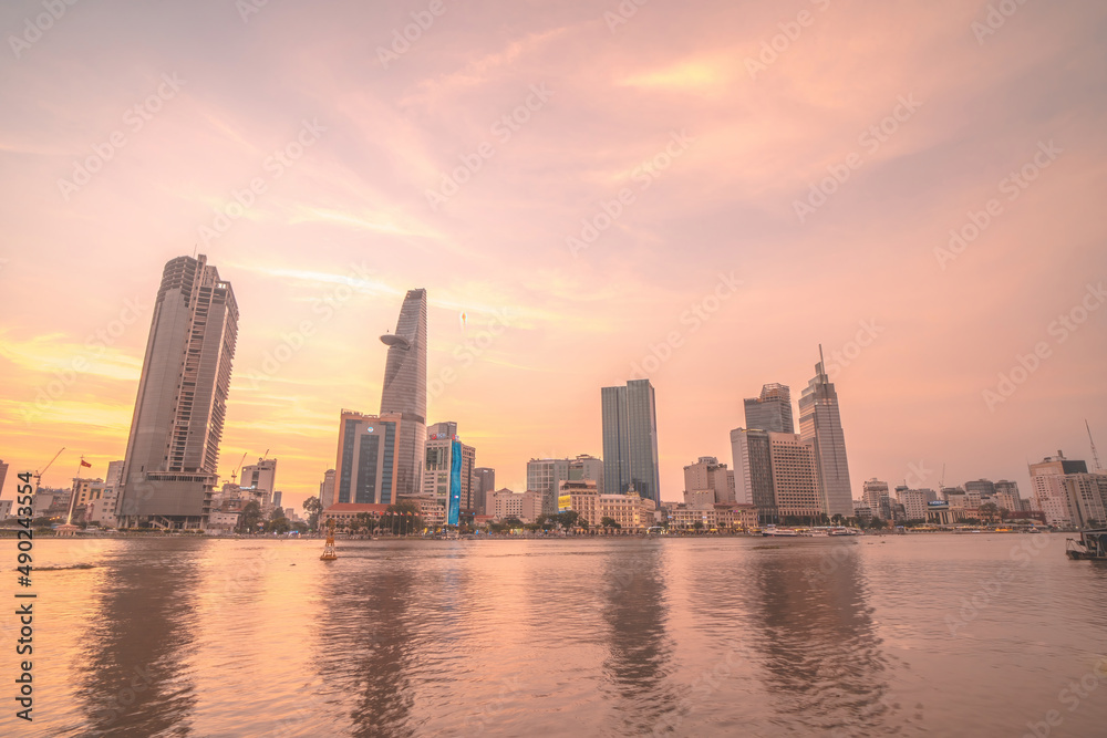 View of Bitexco Financial Tower building, buildings, roads, Thu Thiem ...