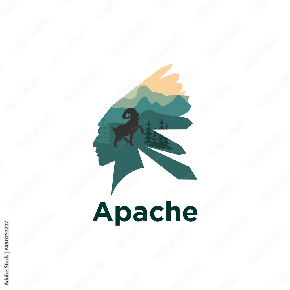 Apache logo for the company, vector illustration. Apache indian man ...