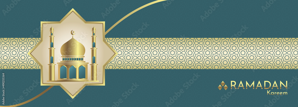Luxury islamic banner background with Gold and green template design ...