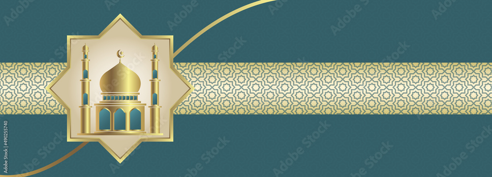 Luxury islamic banner background with Gold and green template design ...