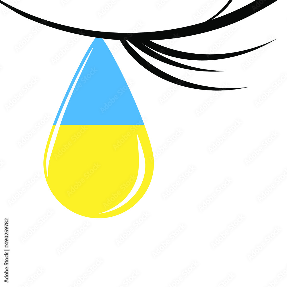 Vector illustration of crying eye. Ukrainian flag is in water drop as ...