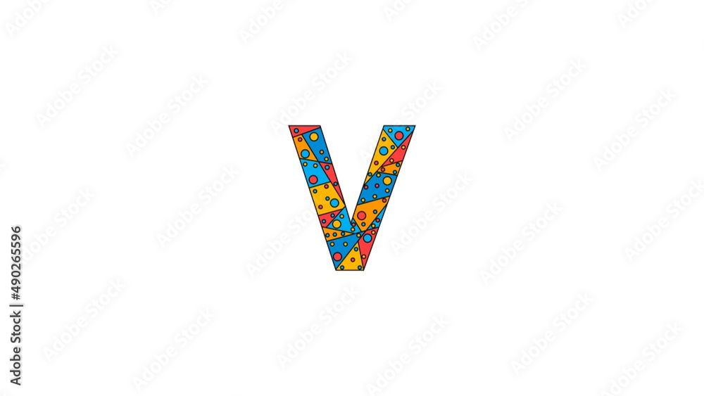 Letter V. Animated unique font made of circles and triangles, polygons ...