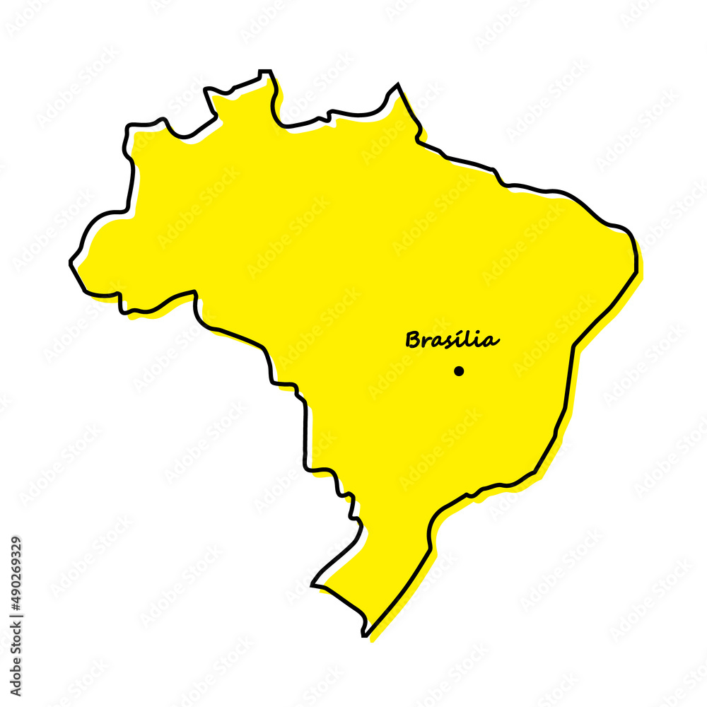 Simple outline map of Brazil with capital location Stock Vector | Adobe ...