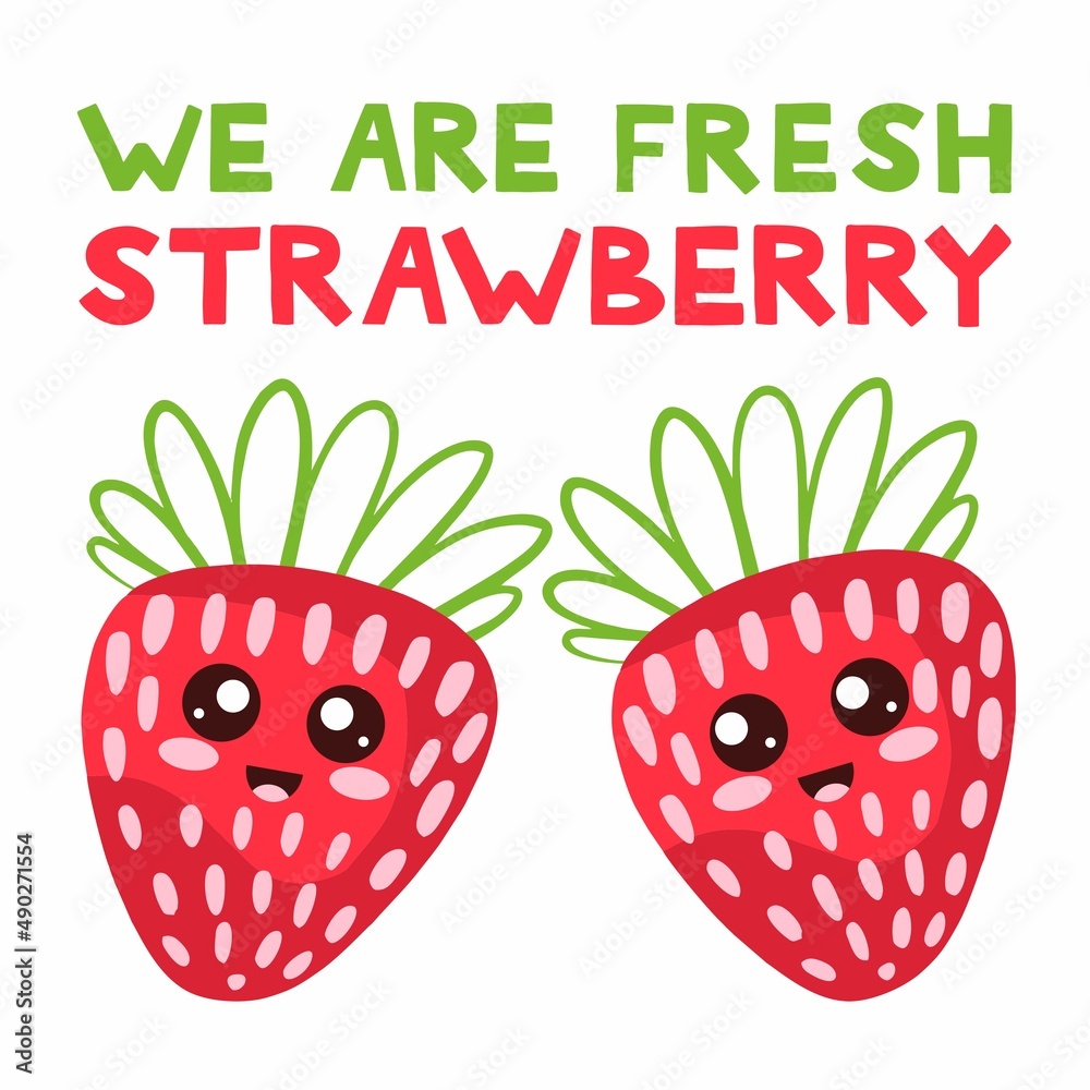 Smiling strawberry hand drawn flat illustration. Happy strawberry ...