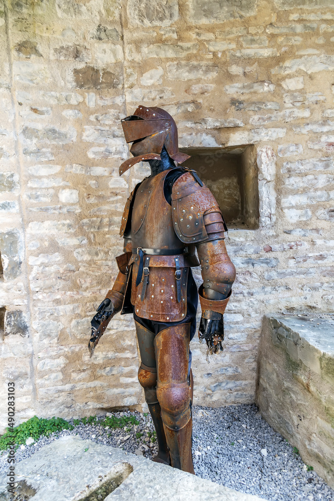 Medieval knight's armor exhibited in an old fortress Stock Photo ...
