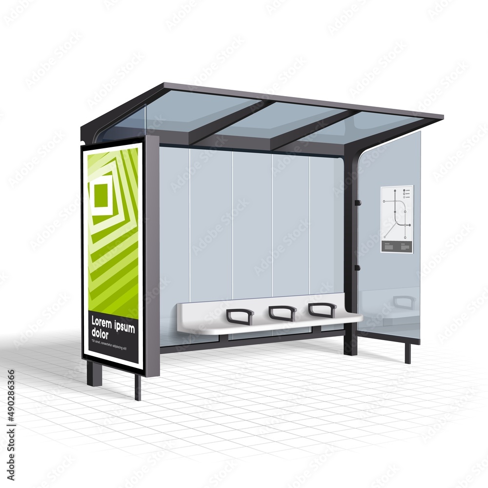 Mockup Bus Stop Station Public Transport Isolated On White Background ...