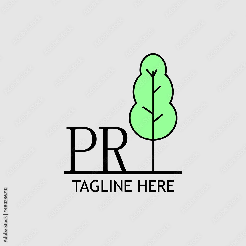 PR letter with green tree logo Stock Vector | Adobe Stock