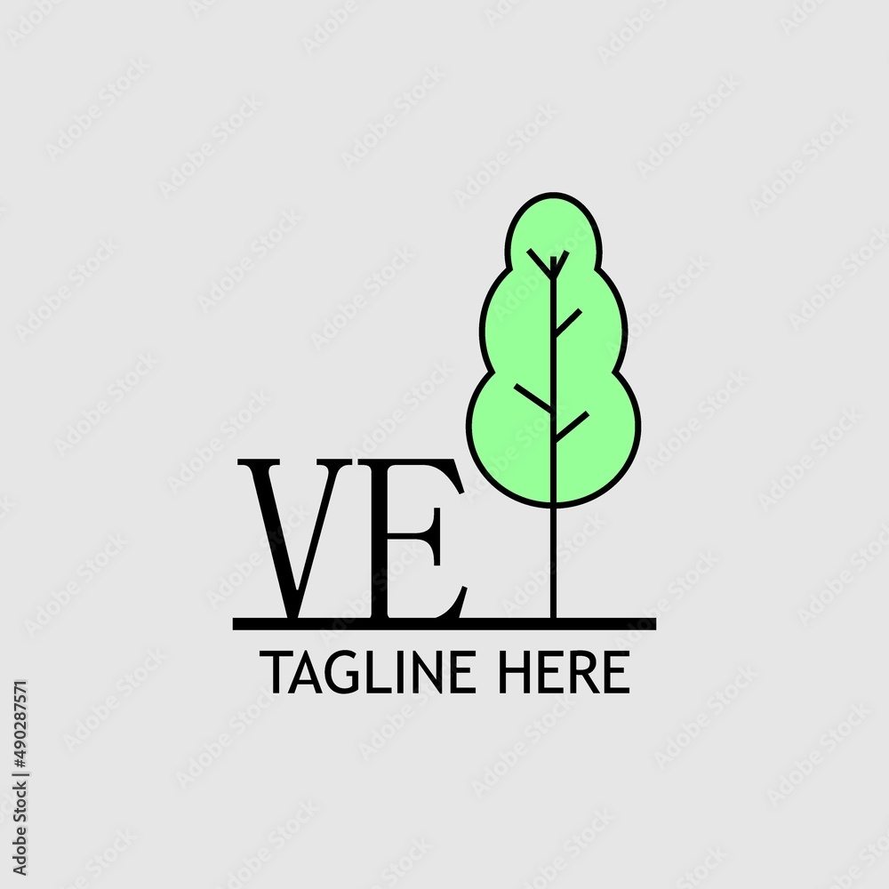 VE letter with green tree logo Stock Vector | Adobe Stock