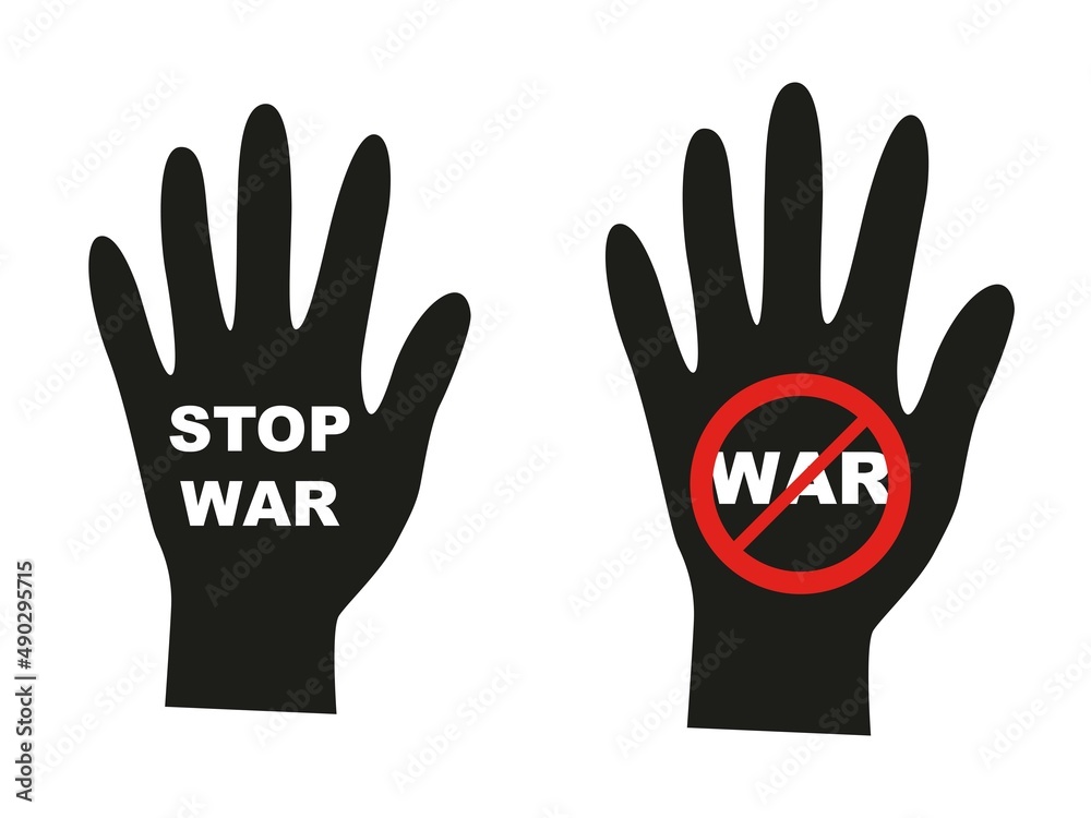 Silhouette of a hand with an inscription against war. Symbol of anti ...