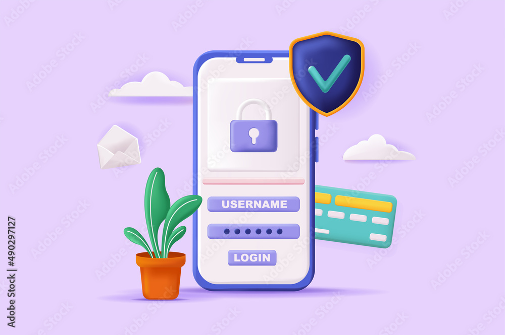 Login and password concept 3D illustration. Registration and login form ...