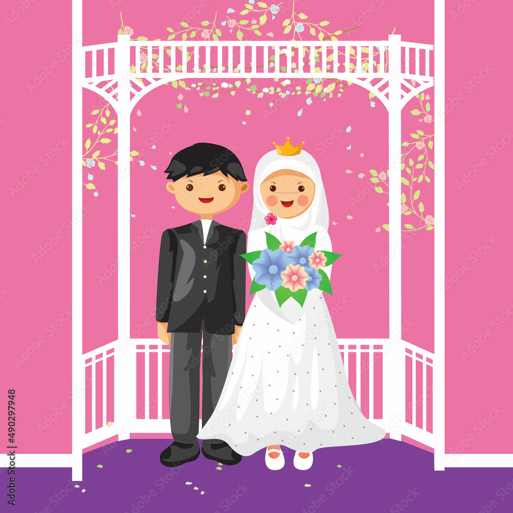Muslim Bride and Groom Vector Cartoon Illustration Stock Vector | Adobe ...