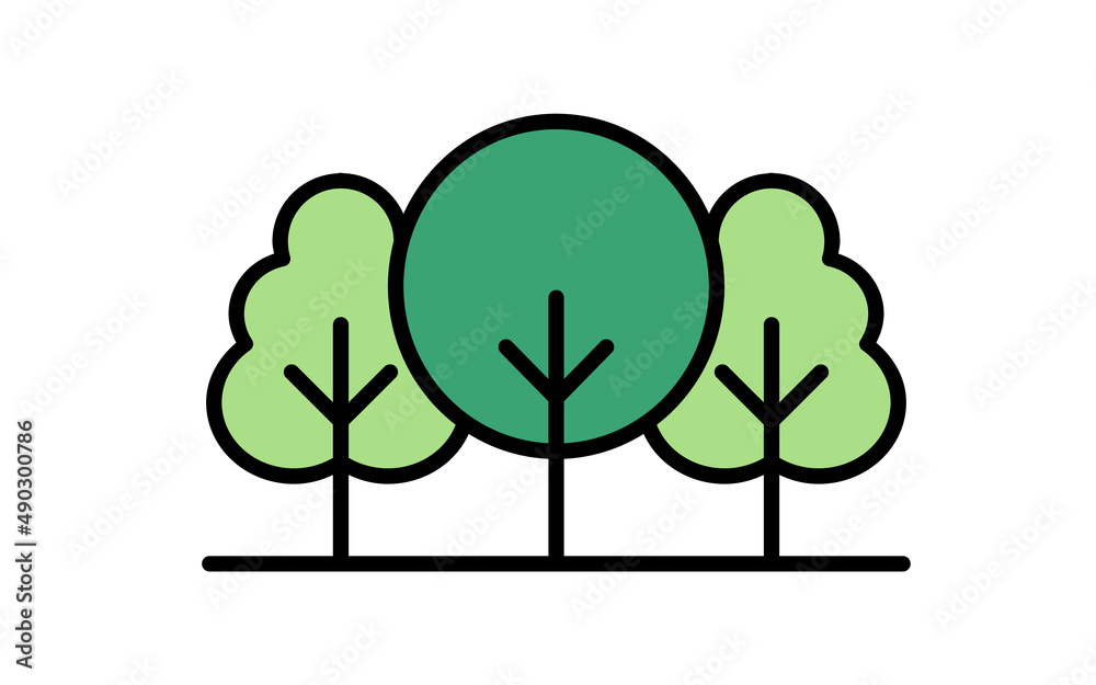 Forest color icon. Trees line icon. Reforestation concept. Tree farm or ...